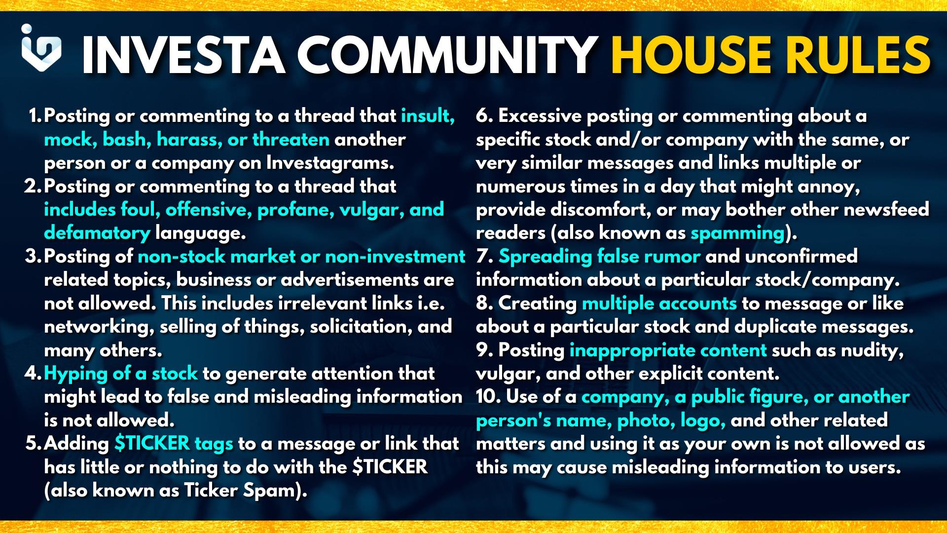 📣HOUSE RULES REMINDER📣 Hi Ka-Investa! This is to serve as a gentle ...