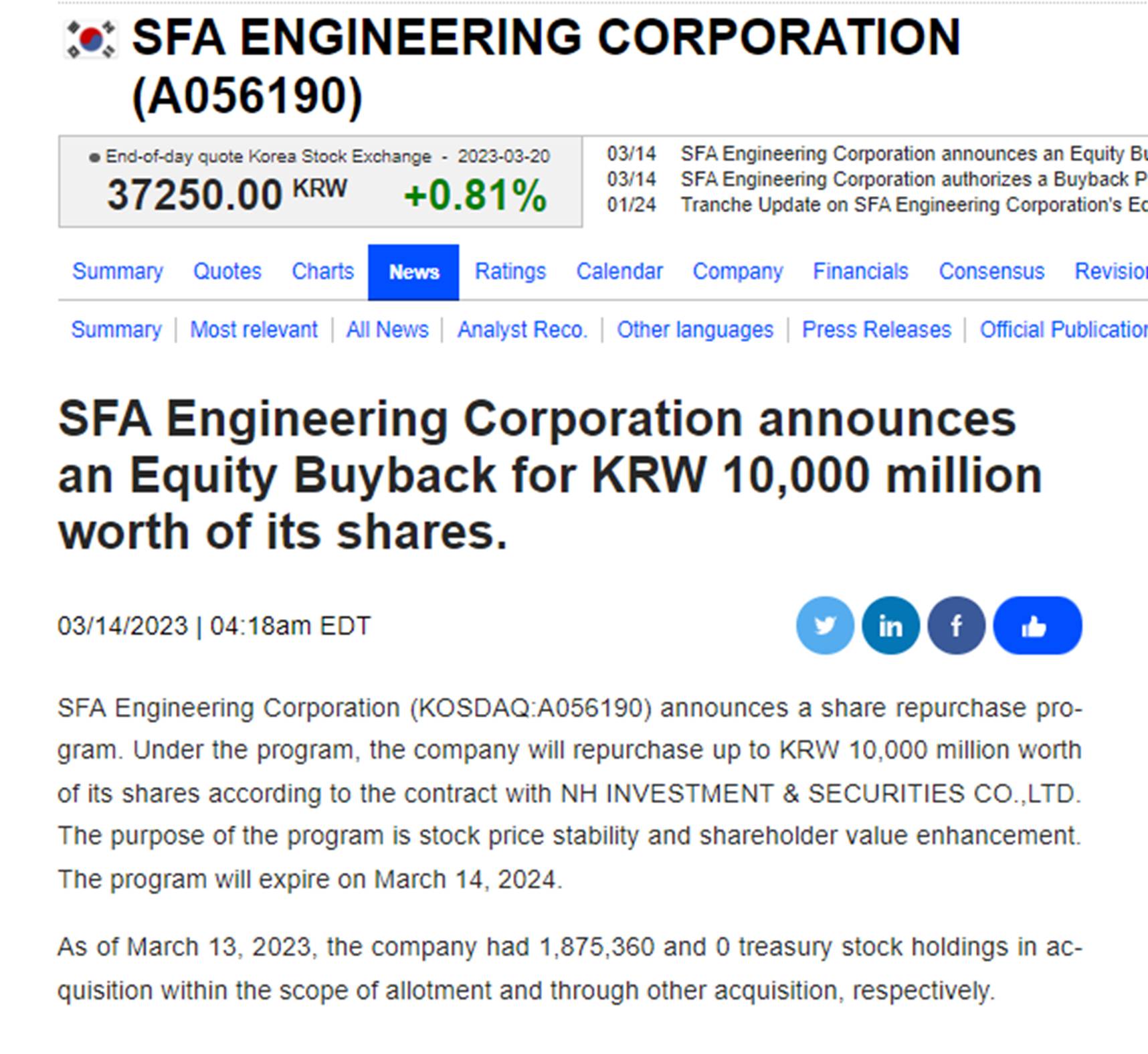 $PSE:SSP SSP's Ultimate Parent, SFA Engineering Corporation, announced ...