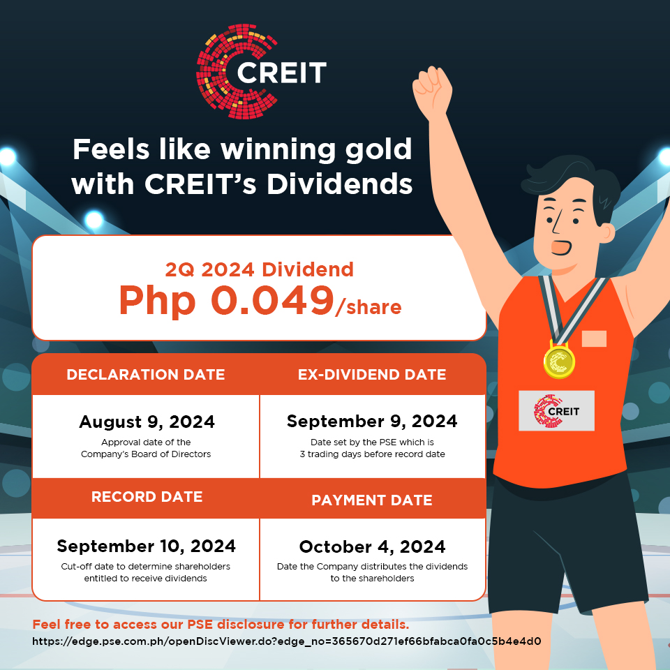 CREIT declares cash dividends amounting to Php 0.049 per share for the ...