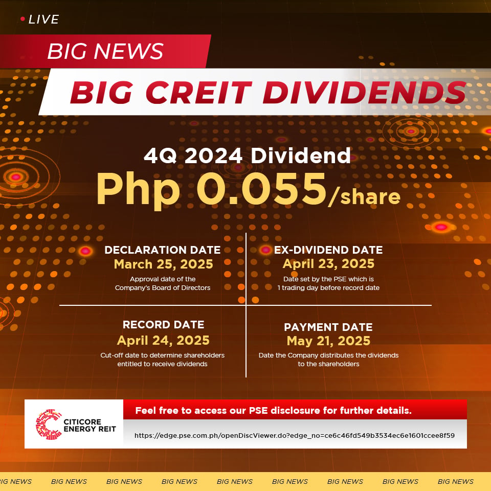 🚨🚨 𝗛𝗢𝗧 𝗗𝗜𝗩𝗜𝗗𝗘𝗡𝗗𝗦 𝗔𝗟𝗘𝗥𝗧 🚨🚨 CREIT today declares its 4Q 2024 dividend of ...