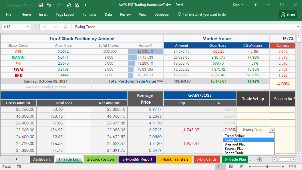 PSE Trading journal ver07 (Trade Log sheet) ? - Portfolio Market Value ...