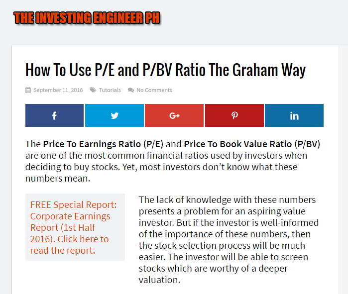 How To Use P/E and P/BV Ratio The Graham Way By: The Investing Engineer PH The Price To Ea ...