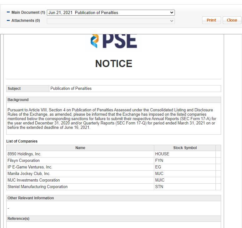 Publication of Penalties: $PSE:HOUSE, $PSE:FYN, $PSE:EG, $PSE:MJC, $PSE ...