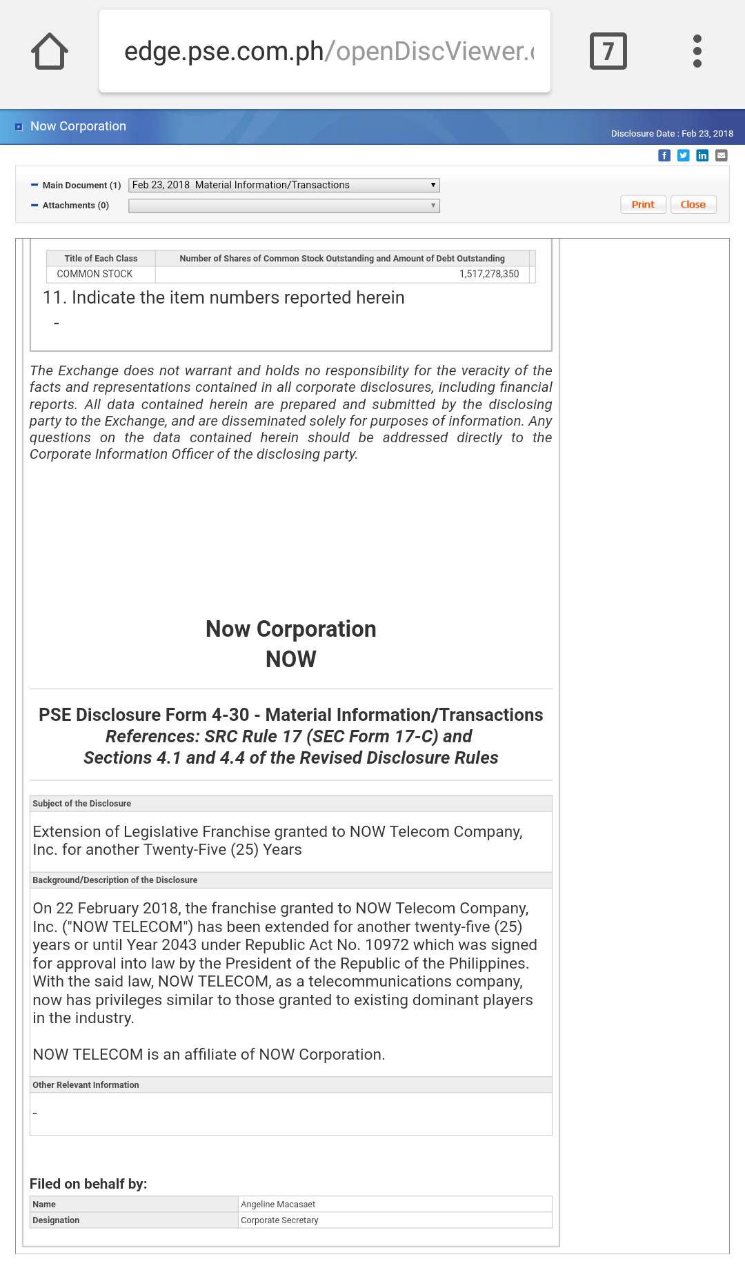$NOW $NOW has made it official (via PSE Edge) that they have obtained ...