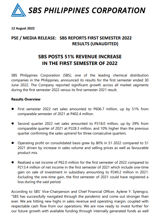 Press Release: SBS Philippines Corporation reported significant growth ...