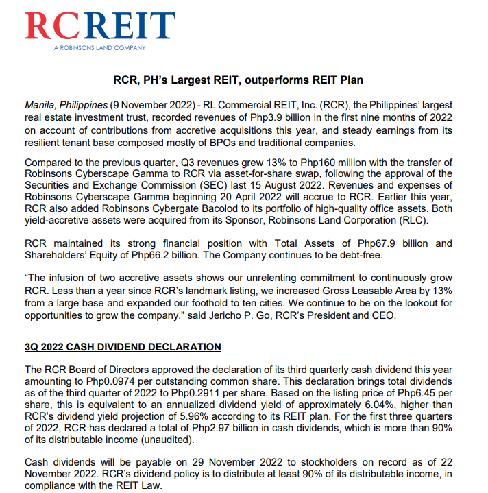 Press Release: RL Commercial REIT, Inc. PH’s Largest REIT, outperforms ...