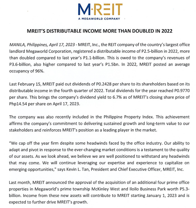 $PSE:PSE $NASDAQ:REIT $PSE:MREIT Press Release: MREIT, Inc. registered ...