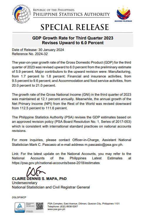 The year-on-year growth rate of the Gross Domestic Product (GDP) for the third quarter of 2023 w ...