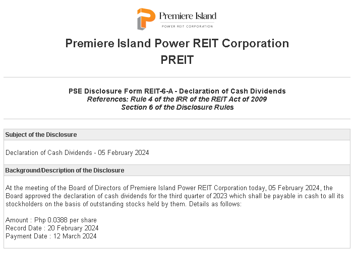 $PSE:PSE $NASDAQ:REIT $PSE:PREIT Declaration of Cash Dividends ...