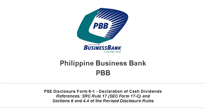 $PSE:PSE $PSE:PBB Declaration of Cash Dividends: Philippine Business ...